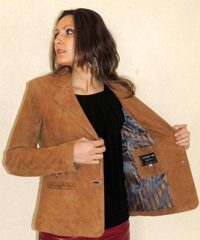 veste style blazer en daim noisette pour femme